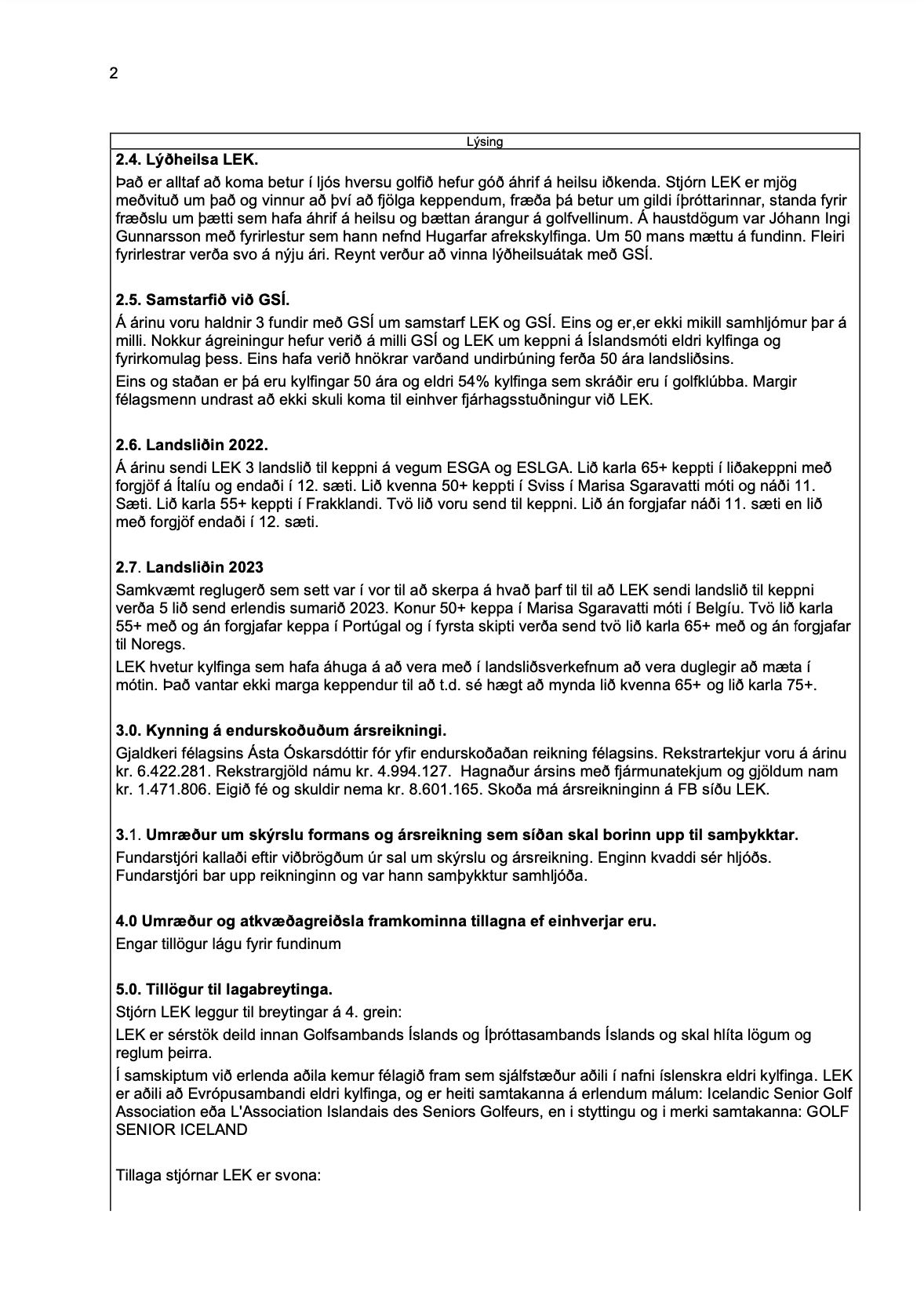 Gögn frá aðalfundi LEK 2022 – fundargerð, ársreikningur og glærukynning ...